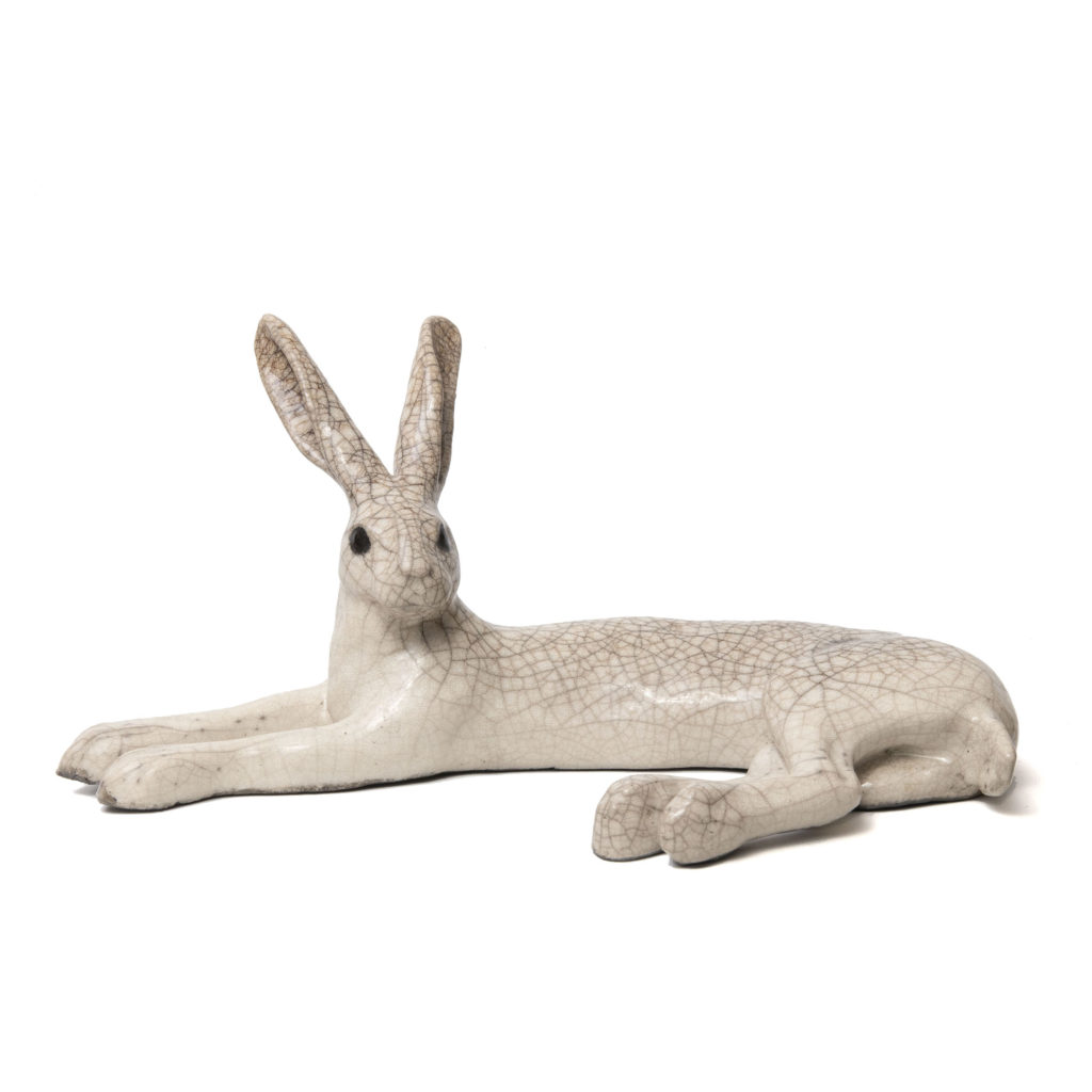 Raku Lying Hare (medium) – Paul Jenkins Raku – Cotswold Gift Gallery