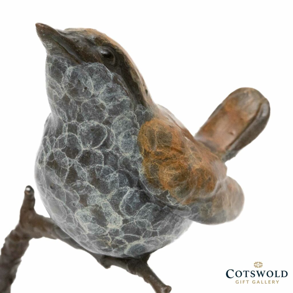 Bronze Wren on Branch – Unique Bronzes – Cotswold Gift Gallery