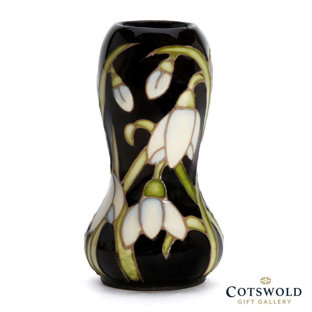 Snowdrop Ribbons Vase 32/2 – Moorcroft – Cotswold Gift Gallery